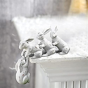 JDQTEES Saved by Hare Sculpture,Four Connected White Resin Bunnies Statues, Easter Rabbit Art Garden Sculpture Decor,Garden Resin Crafts Animal Sculpture Decoration(Four Lian Rabbit)