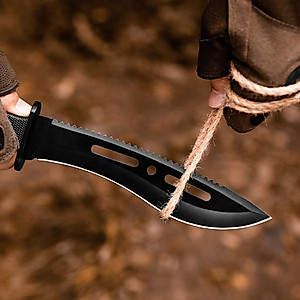 Dispatch Tactical Kukri Machete Survival Hunting Knife with Kukri Recurved Blade, Steel Head Steel Tail of Fixed Blade Knife with Sheath for Outdoor Survival, Camping, and Bushcraft