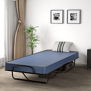 Giantex Folding Bed with 4" Mattress for Adults, Made in Italy, Twin Size Roll away Portable Guest Bed, Memory Foam Mattress, Foldable Bed w/Metal Frame on Wheels, Easy to Store, Blue