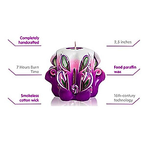 Carved Candles - 2,5 inches Purple Pink Green White - Candles Hand Carved - Hand Carved Unity Candles - Handmade Carved Candles - Flower Candles - Hand Carved Decorative Candles