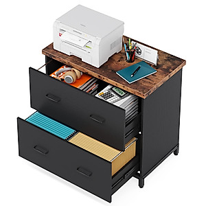 Tribesigns 2-Drawer File Cabinet, Wood Lateral Filing Cabinet, Home Office File Cabinet for A4, Letter Size, Rustic Brown & Black