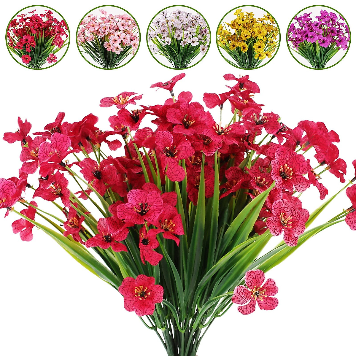 Artificial Outdoor Flowers Violet 24 Bundles UV Resistant Fake Plastic Faux Greenery Plants for Wedding Home Garden Porch Decoration (Fuschia)