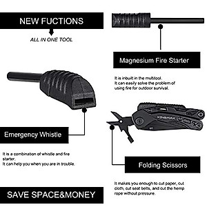 KINGMAX Multitool with Pliers, Fire Starter, whistle,Scissors,Screwdriver,15 in 1 EDC Multi Tool with Safety Locking,Perfect Survival Knife tool Gifts for Men Women,Outdoor,Camping,Fishing