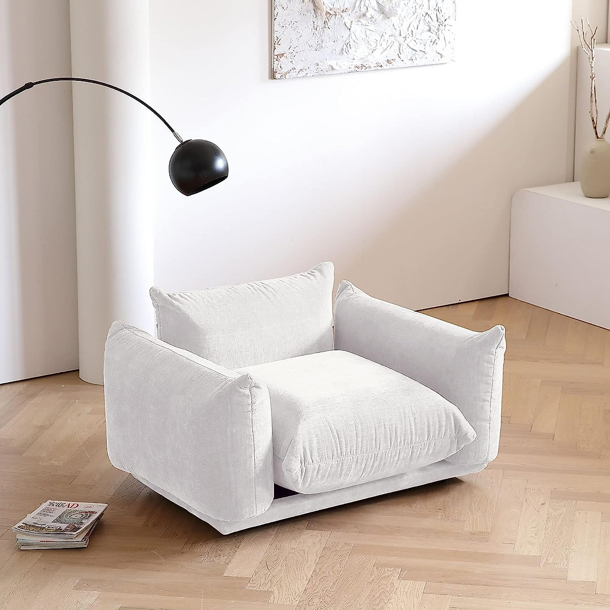 JACH Mid-Century Modern Comfy Sofa Couch with Thick Cushion, Chenille Single Accent Chair Deep Seat Couches, 50" Plush Sofas Furniture for Small Spaces Living Room Bedroom Office Apartment, White