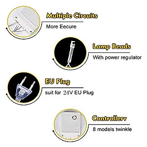 LIUPENGWEI String Lights, 100 LED Fairy Lights Waterproof, 10m Silvery Copper Wire Rope Lights, 24V DC, Christmas Decoration for Home Garden Lawn Wedding Holiday Indoor Party Garden Ghost Light