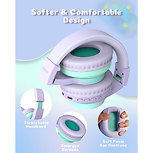 seenda Kids Bluetooth Headphones, Colorful Wireless Over Ear Headset with 85dB/94dB Volume Limited, 45H Playtime, 3 Lighting Modes, Built-in Mic Headphones for Boys Girls iPad Tablet School Green