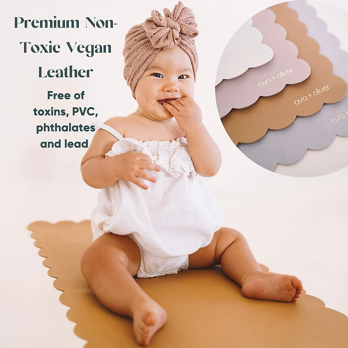 Ava + Oliver Vegan Leather Baby Changing Mat (16 X 30 in) - Multipurpose Wipeable and Portable Diaper Changing Mat - Foldable Travel Changing Mat (Tan)