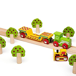 Bigjigs Rail Wooden Bulldozer Low Loader - Most Other Major Wooden Rail Brands are Compatible