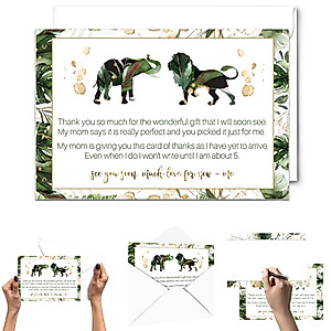 Paper Clever Party Tropical Jungle Baby Shower Thank You Cards with Envelopes - 25 Pack - Blank Notes with Prefilled Message for Gender Neutral Gifts - Royal Green and Gold 4x6 Stationery Set