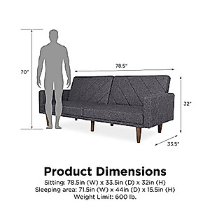 DHP Paxson Convertible Futon Couch Bed with Linen Upholstery and Wood Legs - Grey, Twin