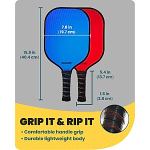 Boulder Pickleball Paddles - Carbon Fiber Paddle Set of 2 Racquets and 4 Balls - Complete Pickleball Set for Beginners and Experts