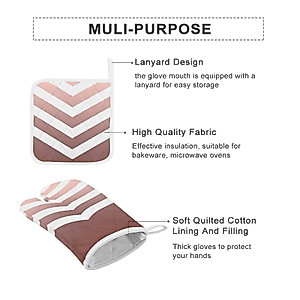 4Pcs Oven Mitts and Pot Holders Set, Rose Gold Chevrons Heat Resistant Oven Mitts Gloves Set Hot Pads for Kitchen Cooking Grill