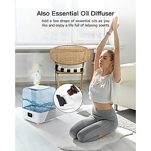 MORENTO Humidifiers for Bedroom, 4.5L Top Fill Humidifiers for Large Room, Cool Mist Humidifiers for Home, 360 Nozzle, Auto Shut-Off, Humidity Setting, Last up to 50Hrs with Night Light, White