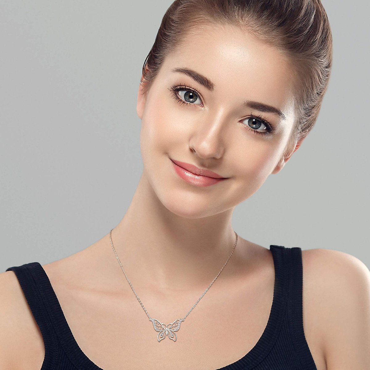 ELEGANZIA Butterfly Necklaces for Women Sterling Silver Jewelry Sparkling Cubic Zirconia for Girlfriend Mom