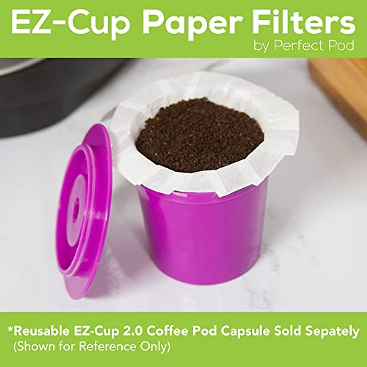Perfect Pod EZ-Cup Paper Coffee Filters with Patented Lid for Single-Serve Coffee Brewers and Coffee Pods, Compatible with Keurig, 8-Pack (400 Filters)