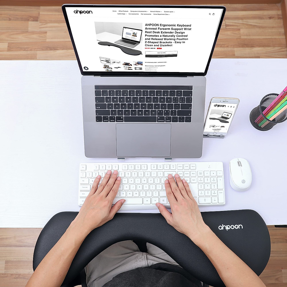 AHPOON Ergonomics Desk Extender Tray,Keyboard Drawer Tray 26.8"x8.5" Punch-Free Clamp on,Table Mount Armrest Shelf, Computer Elbow Arm Support