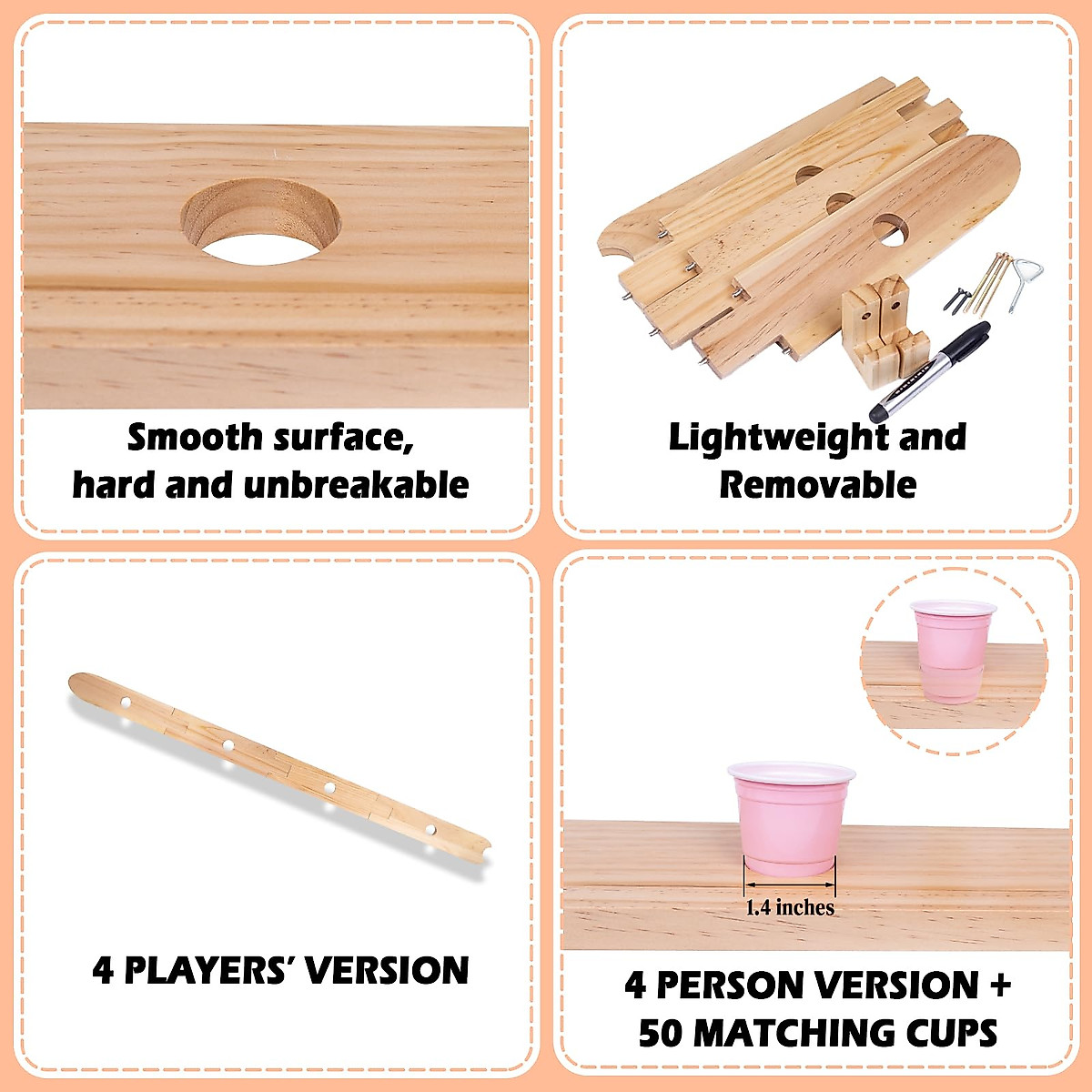 5 FT Shot Board with Wall Mounts and Black Marker,4 Person Board,Sets:1 Board + 2 Wall Mounts+1 Black Mark+50 Cute Shot Glasses, Perfect for Vacations,Weddings,Bar,Family Gathering, Party,Rustic