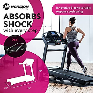 Horizon Fitness T202 Foldable Treadmill Running Machine with Incline, Fitness & Cardio, Lightweight Folding Treadmill with Bluetooth Speakers, EasyDial Controls, Tablet Holder, 325lb Capacity