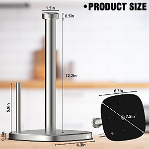 MIROAMZ Paper Towel Holder Countertop, Standing Paper Towel Roll Holder for Kitchen Bathroom Organize, Stand with Weighted Base Suction Cups, Stainless Steel One-Handed Operation (Brushed Nickel)