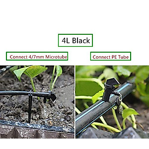 Lxcom Lighting 100 Pack 1 GPH Flag Drip Emitter Drip Emitters 4L/H Emitter Sprinkler Drippers System Parts Connect 4mm/7mm Hose for Lawn Vegetables Garden (Black)