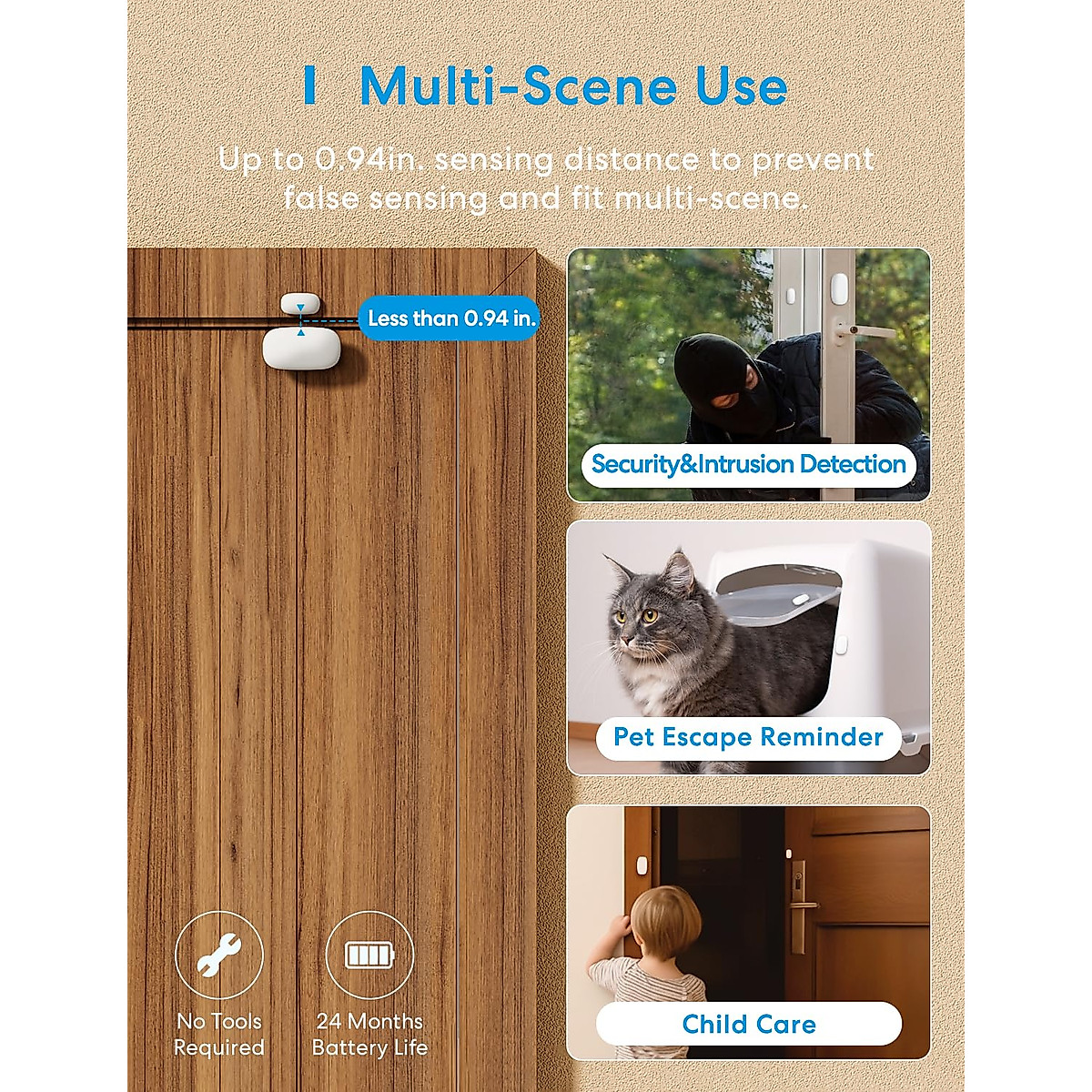 meross Smart WiFi Door & Window Sensor Kit, Support Apple HomeKit, Alexa, Google, SmartThings for Burglar Alert, 328ft Range, Home Automation, Security & Kid Safety, 2.4GHz WiFi, Meross Hub Included