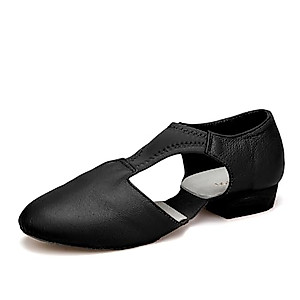 HIPPOSEUS Women's Leather Jazz Shoe Slip-on Jazz Dance Slippers Black Suede Sole,Model 1305,US 8.5