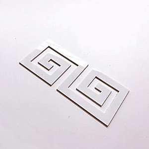 Acrylic Mirror Wall Stickers Geometric Greek Key Pattern Acrylic Plastic Mirror DIY Wall Art Decor,5pcs White (White)
