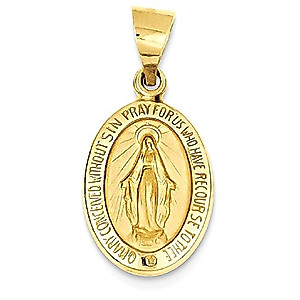 IceCarats 14K Yellow Gold Our Lady of Miraculous Medal Blessed Virgin Mary Necklace Charm Pendant 23mm x 12mm Only