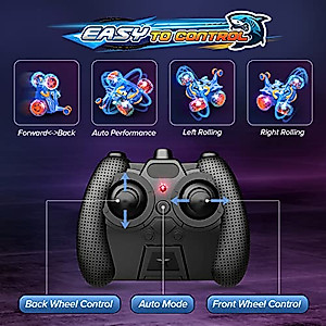 LET'S GO! RC Car Toys for Boys 3+: Shark Remote Control Stunt Cars for 4 5 6 7 8 Year Old Boy Gift 360° Rolling Twister with Lights Outdoor Toy Birthday Gifts for Kids Age 4-8 Toddler Monster Truck