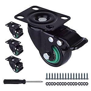 Caster Wheels 2 inch Heavy Duty with Brake,Swivel Plate(2.76 * 1.97 inch) Casters Set of 4 Total Load Capacity 616 lbs,No Floor Marks,Silent Polyurethane (PU) for Dolly Furniture Wheels