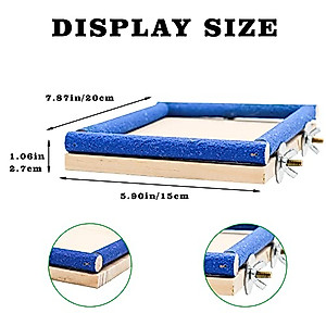 Bird Wooden Perch Stand, Bird Feeder Toy, Natural Wooden Bird Cage Accessories, Paw Grinding Standing Perch with Rough Quartz Sand Surface for Parrot, Parakeet, Budgies, Cockatiel, Rats(Blue)