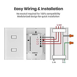 BroadLink Smart Touch Wall Light Switch, 1-Gang Single Live Wire Switch, No Neutral or Capacitor Required, Glass Panel, Works with Alexa, Google Home and IFTTT, Hub Required (with Hub)