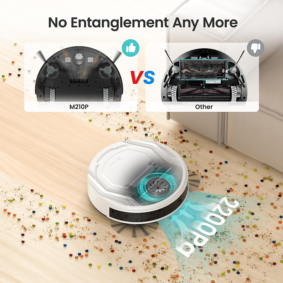 Lefant Robot Vacuums, 2200Pa Strong Suction, 120 Mins Runtime, Automatic Self-Charging, Slim, Quiet, Wi-Fi/App/Alexa/Remote Control, Ideal for Pet Hair Hard Floor and Daily Cleaning, M210 Pro