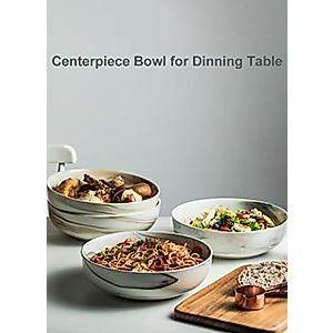 LAUCHUH 11 inch Large Serving Bowls, Salad Bowls Pocerlain Serving Dishes for Entertaining, 3.2 Quarts Large Stackable Bowl Set of 2 for Pasta, Fruit, Snack,Brown