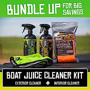 Boat Juice Boat Cleaner Kit - Exterior Boat Cleaner Water Spot Remover, Interior Boat Cleaner for Seats and Vinyl, 2 Microfiber Towels - Boat Cleaning Kit, Boat Detailing Kit, Boat Accessories (Kit)