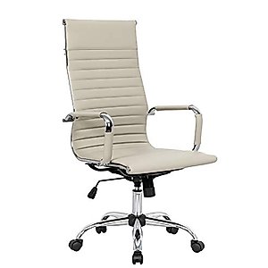 LeisureMod Harris Modern Adjustable Office Executive Swivel Chair Leatherette High-Back Task Office Chair (Tan)