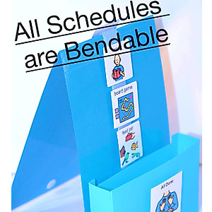 Kids Plastic or Laminated Visual Schedule Calendar Chart for Home, School, Centers, Photo Cards: Chores, Reinforcers, School, Behavior (One Strip Blue Schedule, Laminated/Cartoon 60 Home Cards)