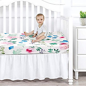 HOMRITAR Crib Sheet for Girls, Super Soft Jersey Knit Crib Sheet with Floral Design Fitted Standard Crib and Toddle Mattresses, 28"x 52"x 9'' Silky Baby Sheet, Bluch Watercolor