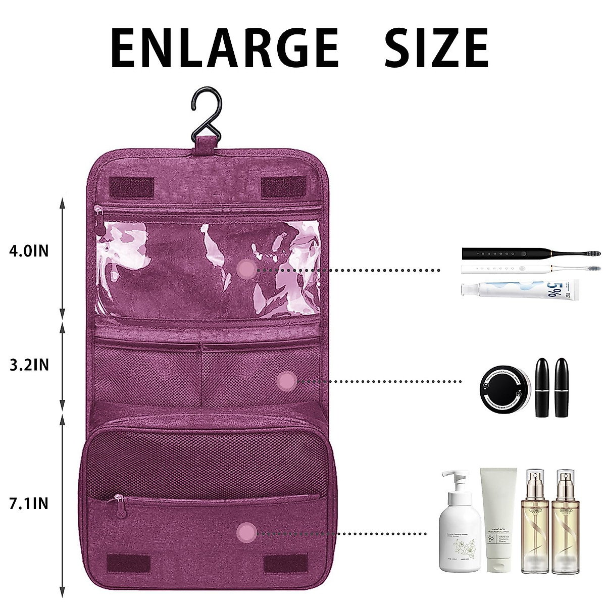 YUNZSXJY Hanging Toiletry Bag Large Capacity Hanging Toiletry Bag for Women and Men Waterproof Travel Cosmetic Bag with Sturdy Hook (Purple)