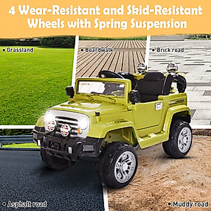 TOBBI 12V Kids Ride On Truck Car Electric Car for Kids with w/Parental Remote Control, Music, MP3 Player, Spring Suspension, 2 Doors Open,Working Horn, Army Green