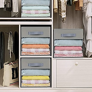 DIMJ Cube Storage Bins, 3 Packs Clear Window Fabric Storage Bin Organizer for Closet Shelves Home Storage Cubes Organizer with Handles