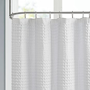 Madison Park Arlo 100% Cotton Shower Curtain, Texture Waffle Weave Design 800 GSM Hotel Quality, Soft Trendy Bathroom Décor, Machine Washable, Bathtub Fabric Privacy Screen, 72" x 72", White