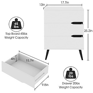 Aenuert Nightstand,White End Table with Three Drawers, Modern Bedside Table,Closet Organizer,Night Table Organizer Storage for Bedroom, Hallway, Entryway, Closets,Small Spaces