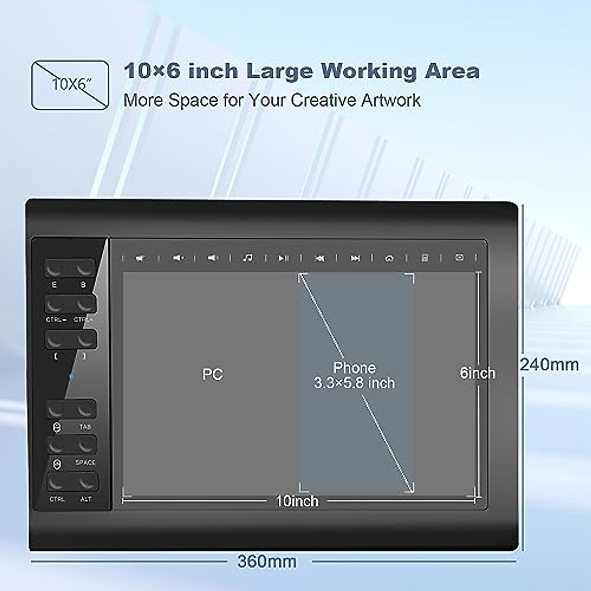 TeinenRon Graphics Drawing Tablet,10 x 6 Inch Drawing Tablet with 8192 Levels Pen and Bag,12 Hot Keys,Compatible with PC/Mac/Android for Painting,Design & Online Teaching