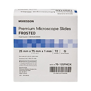 McKesson Premium Microscope Slides, Frosted, Float Glass, Beveled Edges, 25 mm x 75 mm x 1 mm, 72 Count