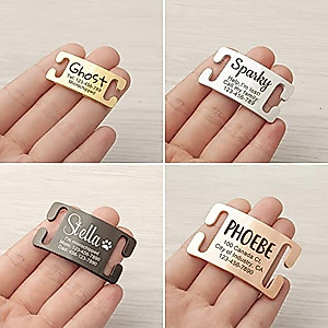 Anavia Slide On Silent Pet ID Tags, S/M/L/XL Personalized Gold Black Stainless Steel Customized Engraved Cat Dog Name Tags, Glossy Finish Chew-Proof Quiet Dog Collar Tag (X-Large, Black)