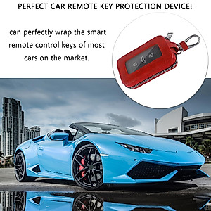 Turcee Car Key Cover,Leather Key Fob Case with Keychain & Carabiner,Universal Smart Key Fob Holder Fits Most Cars (Red)