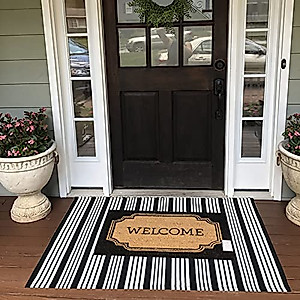 Black and White Striped Outdoor Rug 27.5"x43" Cotton Hand-Woven Reversible Foldable Washable Area Rug for Layered Door Mats Porch/Front Door, Entryway, Laundry Room, Farmhouse, Kitchen (27.5'' x 43'')