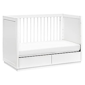 babyletto Bento 3-in-1 Convertible Storage Crib with Toddler Bed Conversion Kit in White, Undercrib Storage Drawers, Greenguard Gold Certified