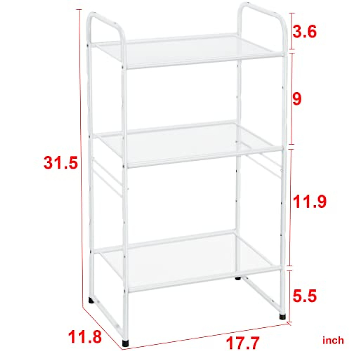 GEORIS 3-Tier Heavy Duty Metal Mesh Shelving Unit Storage Rack, Stackable Extendable Plant Stand Bathroom Organizer with Adjustable Shelf, White